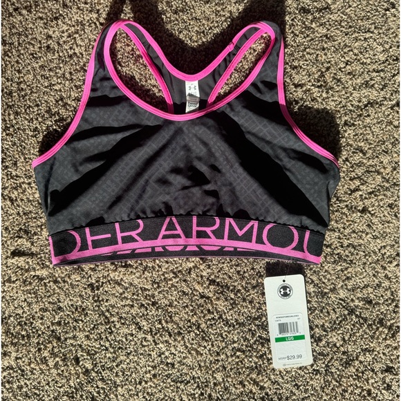 Under Armour | Tops | Large Black Under Armour Sports Bra With Pink ...